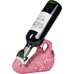 BRUBAKER Wine Bottle Holder Thirsty Flamingo - Polyresin Bottle Decoration - Pink Bird Decorative Figurine Hand Painted Bar Wine Accessory - Funny Wine Gift
