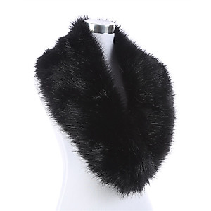 Lucky Leaf Women's Faux Fur Shawl Party Faux Fur Collar Fur Wraps for Winter Bridal Wedding Cover Up (Black, 100cm)