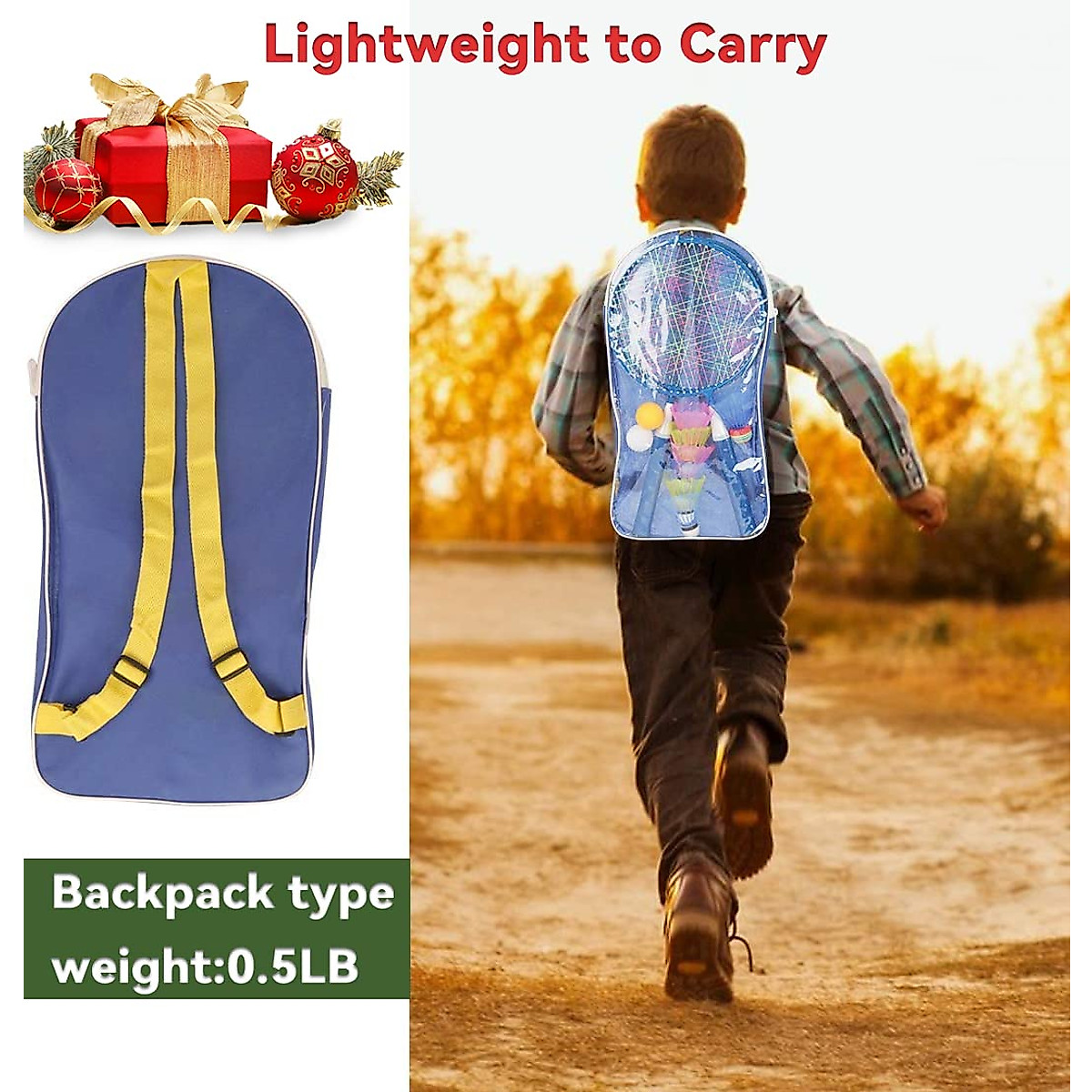 Badminton Rackets for Children,12 in 1 Shuttlecocks Racquet Sports Set w/Lightweight Carrying Bag for Kids Professionals Beginner Players Indoor Outdoor Sport Game (BLUE-01)