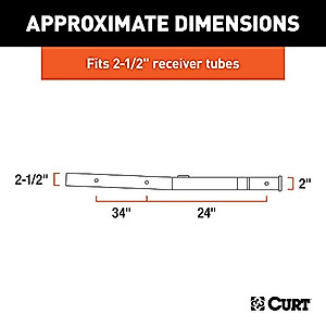 CURT 45048 Trailer Hitch Receiver Adapter Reducer, 2-1/2 to 2-Inch, 34-In Extension, 4,500 lbs , Black