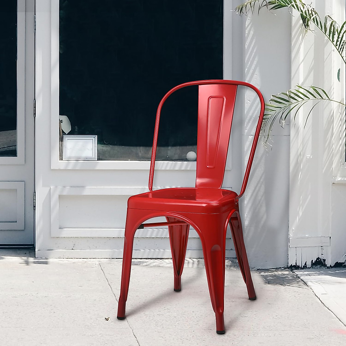 Magshion Metal Dining Chair Stackable Indoor Outdoor Industrial Vintage Chairs 4 Pack Bistro Dining Room Cafe Side Chairs with Back, 18 Inch Red