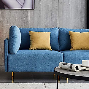 Hommoo Modern Reversible Sectional Sofa Couch for Living Room U Shaped Sectional with 2 Ottomans Comfy Linen Fabric 4 Seat Sofa with Metal Legs Large Modular Sofa Couch with Pillows 143" Blue