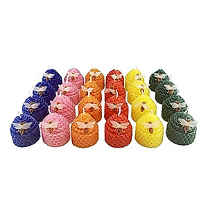 Lacaser Natural Beeswax Votive Candles Bulk Set of 24, Dripless & Smokeless & Unscented, 6 Colors Available, Gift Box Packed