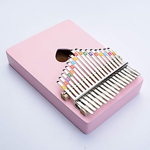 Thumb Piano 17 Keys Mbira African Finger Piano Kalimba Included Key Stickers Gifts for kids Wooden (Pink）Portable music Instrument for Toddlers Children Girl Friend Easy to Learn