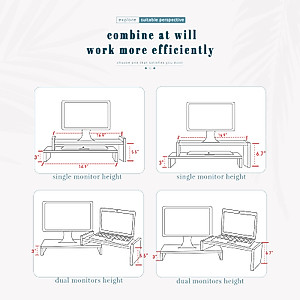 hodiczk Dual Monitor Stand Riser with Adjustable Length and Angle, Double Monitor Riser, Wood Desktop Storage Rack Organizer for Home Office living room, Black