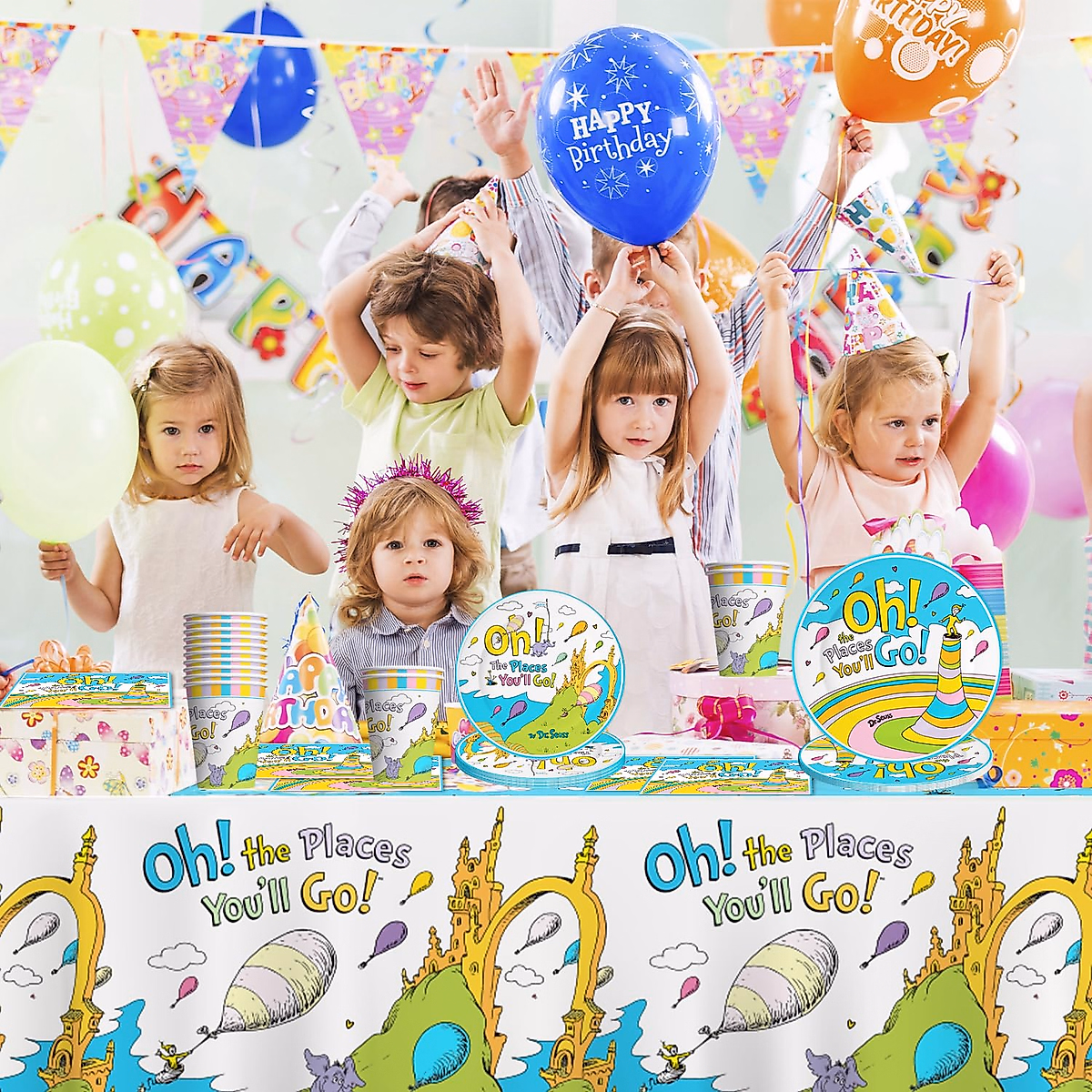 GPWXYYY 81Pcs Oh The Places You'll Go Decorations, Back to school Decorations Tableware Include 1 Tablecloth, 20 Napkins, 40 Plates, 20 Cups for Table Decor