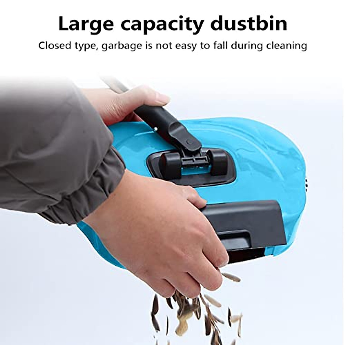 Foldable Hand Push Automatic Sweeper, Dry Sweep and Wet Drag 2 in 1 Sweeper, Home Sweeping Mopping Machine, Floor Sweeper with 2 Corner Edge Brushes for Pet Hair, Food, Dirt (Blue)