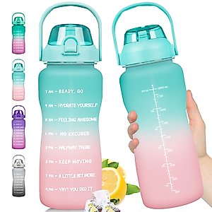 ZOMAKE Half Gallon Water Bottle with Straw & Time Marker - 64 oz Motivational Large Water Jug BPA Free Leakproof Water Bottle Ensure You Drink Enough Water Daily