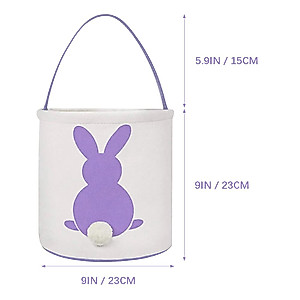 2Pcs Easter Baskets Easter Eggs Bags Bunny Canvas Bags for Kids, Rabbit Fluffy Tails Party Celebrate Decoration Gifts Bags for Easter Bunny Bag to Carry Eggs Candy and Gifts (Green&Purple)