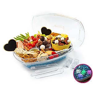GESPINK Transparent Polystyrene Condiment Tray, 15.1 x 11 x 6.7 inches, Easy to Clean, With Lid and Bottom Tray