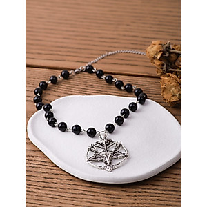 Sacina Goth Baphomet Choker Necklace, Black Bead Pentagram Skull Choker Necklace, Goth Halloween Jewelry Gift for Women, Men