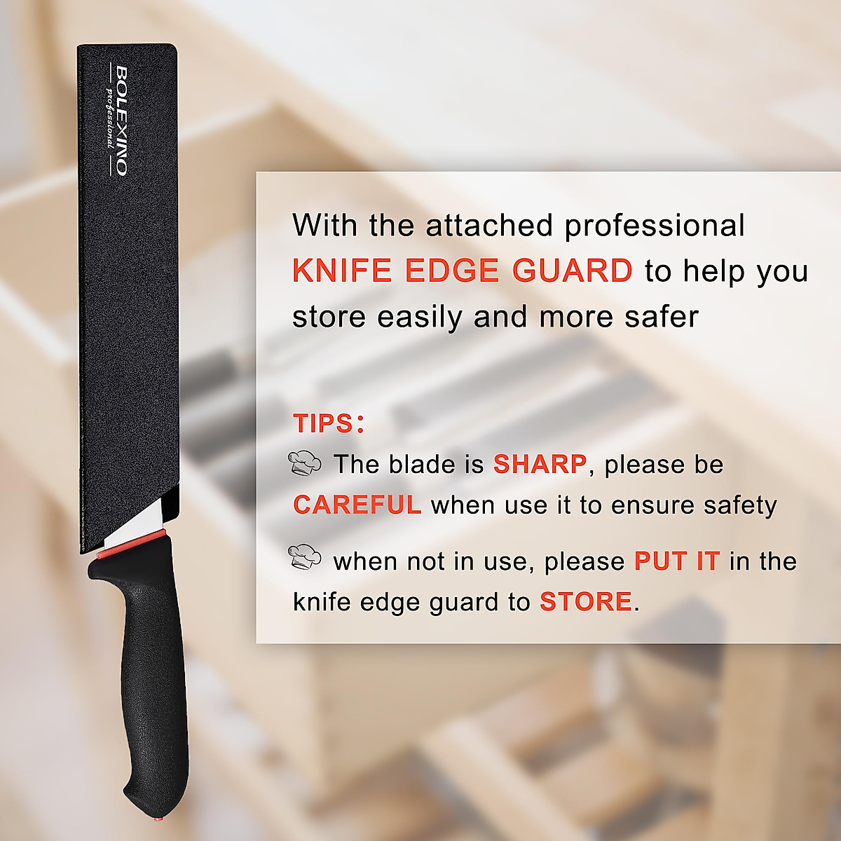 BOLEXINO 10-inch Curved Breaking Knife W/Sheath & SoftGrip Handle, Sharp Premium Butcher Knife Made of High Carbon Stainless Steel For Meat Cutting