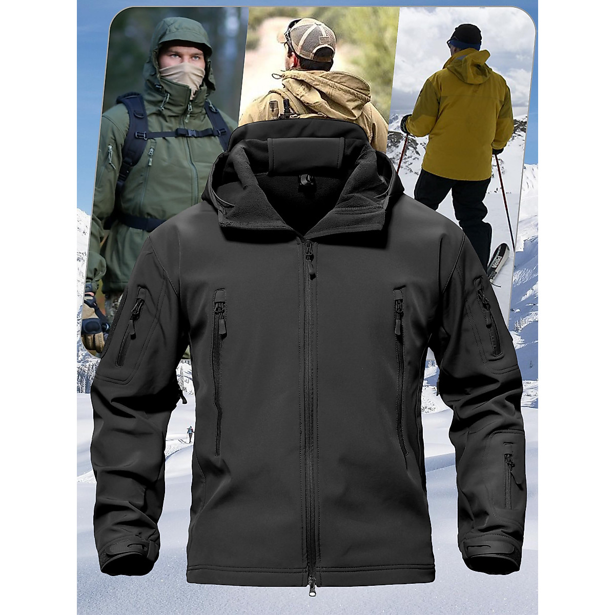 TACVASEN Men Windproof Softshell Tactical Hoodie Fleece Hunting Jacket Coat Army Green,US XL