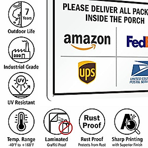 SmartSign 10 x 14 inch “Please Deliver All Packages Inside The Porch” Metal Sign with Delivery Logos, 40 mil Laminated Rustproof Aluminum, Multicolor, Made in USA