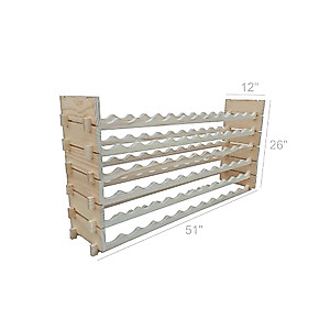 FixtureDisplays® Stackable Modular Wine Rack Stackable Storage Stand Display Shelves, Pine Wood, (72 Bottle Capacity, 6 Rows x 12) 16931