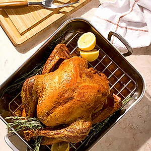 GreenPan X Food 52 Five-Two Essentials, Tri-Ply Stainless Steel 12" Roaster with Roasting Rack, PFAS-Free, Multi Clad, Induction, Dishwasher Safe, Oven Safe, Silver