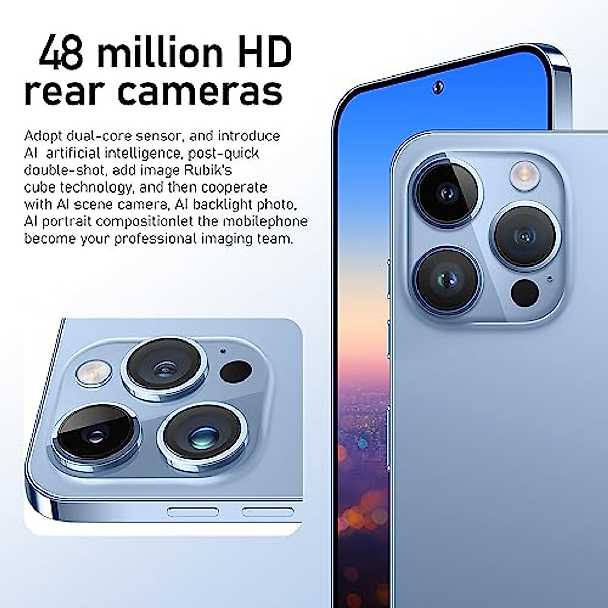 xixaomiro i14Pro Max Unlocked 5G Cellphone Android Smartphone Mobile Phone, 8GB RAM, 512GB ROM 1TB Expandable, 6.8'' FHD Screen, 6000mAh Battery, Dual Sim Card, 48+13MP Camera (Blue)