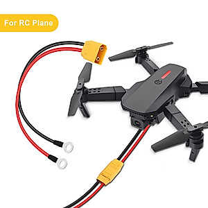 PNGKNYOCN XT90 to O Ring Terminal Cable,14AWG Silicon Wire XT90 Male to O Ring Terminals Extension Power Cable for Solar Panel Kit and Battery Charge(0.3M/1FT)