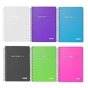 BAZIC Composition Book 100 Sheet 5" x 7" Poly Cover Spiral Notebook, Writing Journal College Ruled Notebooks, Assorted Color, 6-Pack