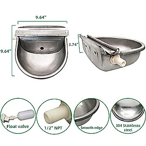 Abustle pig Automatic Cow Drinking Water Bowl Dispenser with 2 Float Ball valves,304 Stainless Steel Farm Animals Waterer for Horse Cattle Sheep Pet Dog Chickens(Without Drainage Hole)