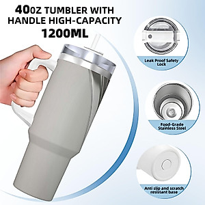 Zsuugj Silver Sparkle Glam Bling 40 Oz Tumbler With Handle And Straw Lid Car Cup Stainless Steel Water Bottles Insulated Coffee Cup Travel Mug Gifts For Men Women