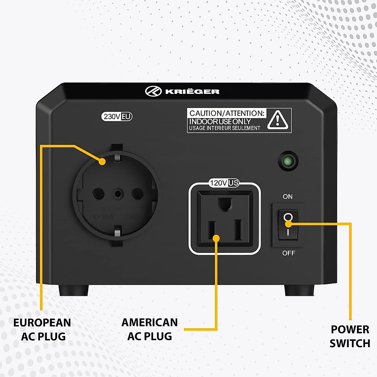 Krieger 450 Watt Voltage Transformer, 110/120V to 220/240V Step Up Step Down Voltage Converter with AC Outlets, MET Approved Under UL, CSA