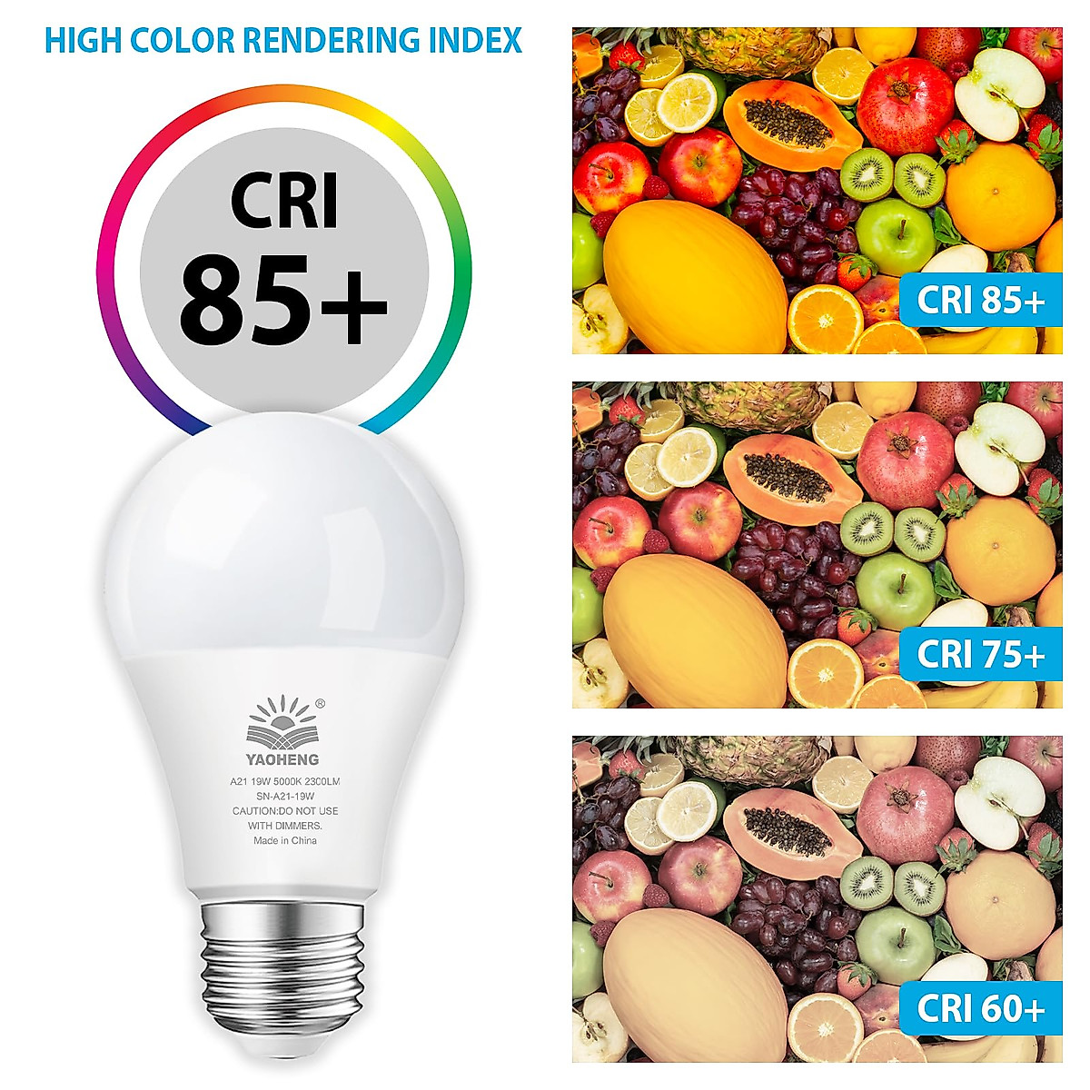 YAOHENG A21 LED Light Bulb, 150 Watt Equivalent LED Bulbs, 19W 5000K Daylight, 2300 Lumens, Non-Dimmable, E26 Base, Super Bright Light Bulb Indoor, Energy Efficient ETL Listed, 4-Pack