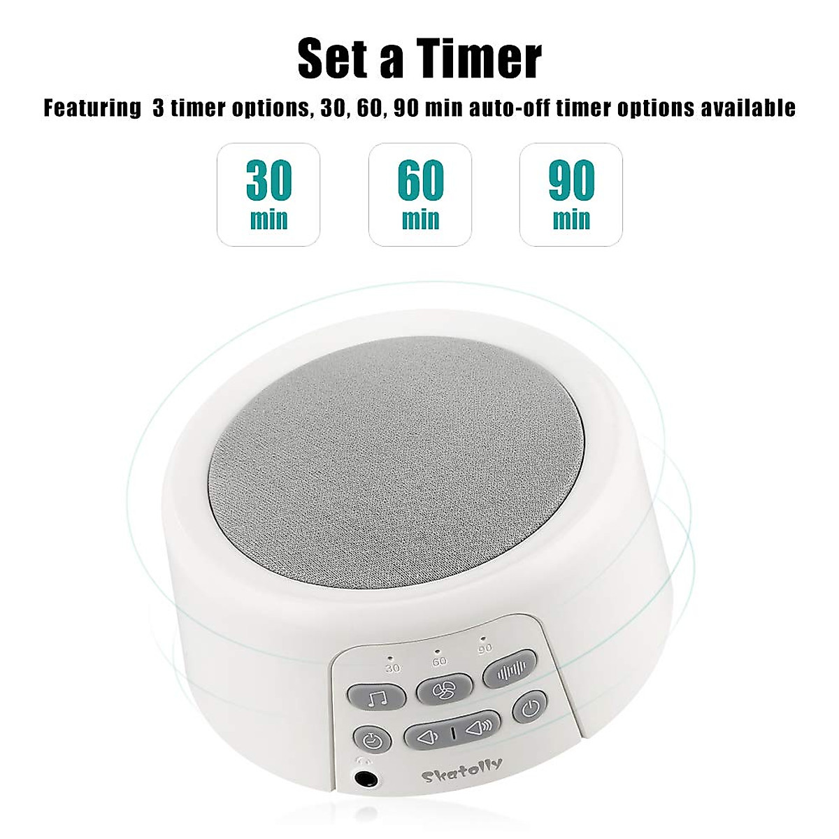 Sleep Sound Machine, White Noise Machine for Sleeping, 24 Soft White Sounds, Suitable for Kids and Adults by Skatolly