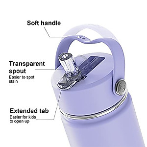 Oisiz Kids Water Bottle with Straw Lid 14oz, Vacuum Insulated 316 Stainless Steel Water Bottles for Kids for School, Leakproof Toddler Water Bottle, BPA Free and Keep Cold for 24 Hours, Light Purple