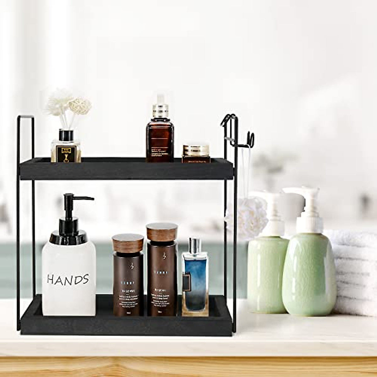 2 Tier Bathroom Counter Organizer, Bathroom Organizer Countertop, Wood Bathroom Counter Trays Vanity Organizer, Bathroom Countertop Organizer Kitchen Organizer for Countertop Coffee Station Organizer…