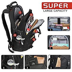 Tocode Laptop Backpack with USB Charging Port & Headphone Port, 17-Inch Fashional Computer School Backpack Water Resistant Business Bag Black Anti-theft Travel Backpacks for Men Women