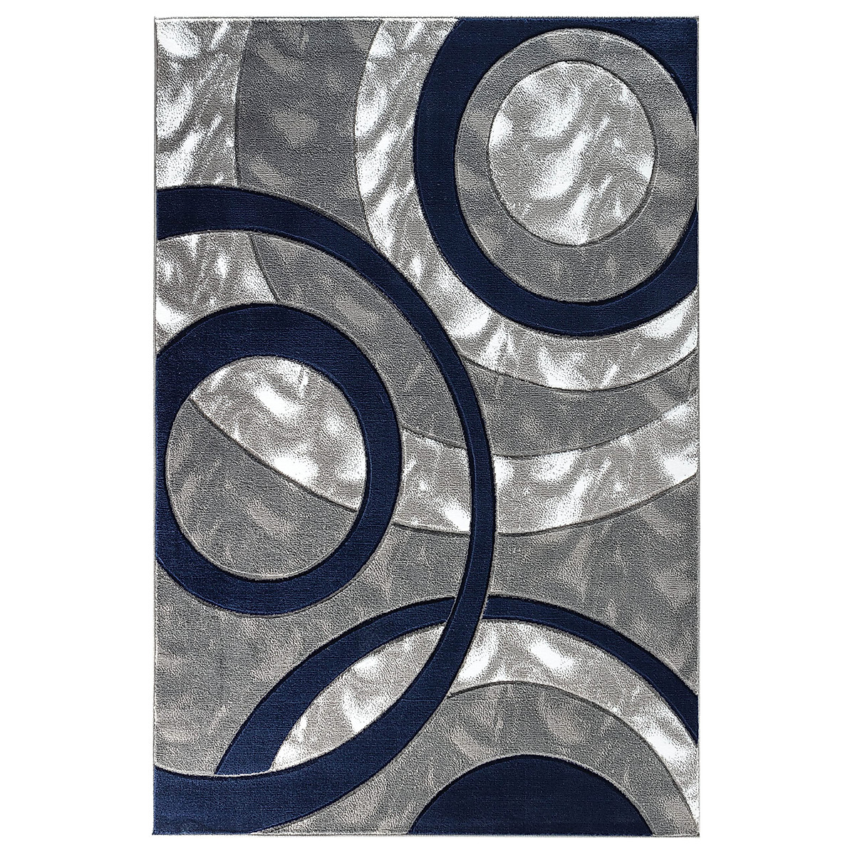 GLORY RUGS Area Rug Modern 8x10 Navy Circles Geometry Soft Hand Carved Contemporary Floor Carpet Fluffy Texture for Indoor Living Dining Room and Bedroom Area
