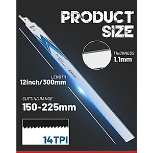 EZARC 25 Pack Bi-Metal Cobalt Reciprocating Saw Blades for Heavy Metal Cutting Sabre Saw Blades 12-Inch 14TPI R1226PM+