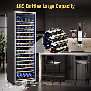 FoMup Wine Cooler Refrigerator, 24 Inch, 189 Bottle Capacity, Freestanding/Built-in Wine Chiller with Sliding Shelves, Professional Wine Cellar, Low Noise, Reversible Door