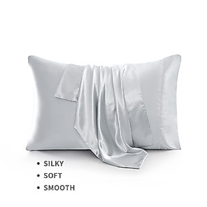 Satin Bed Sheets Queen Sheet Set, Silver Grey Silk Sheets, 4 - Pieces Soft Bedding Set with 1 Deep Pocket Fitted Sheet,1 Flat Sheet,2 Pillowcase