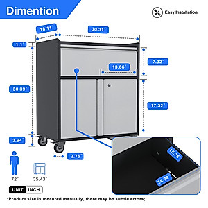 SUXXAN Metal Cabinet with Wheels/Drawers, Storage Cabinet on Wheels, Tool Cabinet with Wheels, Rolling Garage Cabinet with 2 Doors/1 Adjustable Shelves for Home/Office/Garage, Assembly Required
