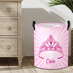 Personalized Laundry Basket Hamper,Princess Crown Pink,Collapsible Storage Baskets with Handles for Kids Room,Clothes, Nursery Decor
