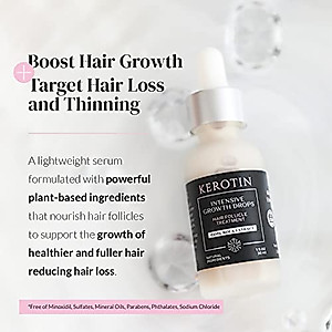 Kerotin Hair Growth Serum - Intensive Hair Growth Drops Treatment - Boost Natural and Healthy Hair Growth, Increase Hair Density, Reduce Hair Loss - Promotes Longer and Thicker hair - 3 Months