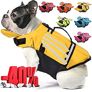 Dog Life Jacket Ripstop Dog Swimming Jacket Vest, Portable Reflective Lifesaver Vests with Rescue Handle for Small Medium and Large Dogs, Pet Dogs Safety Preserver Life Vest (Yellow,XL)
