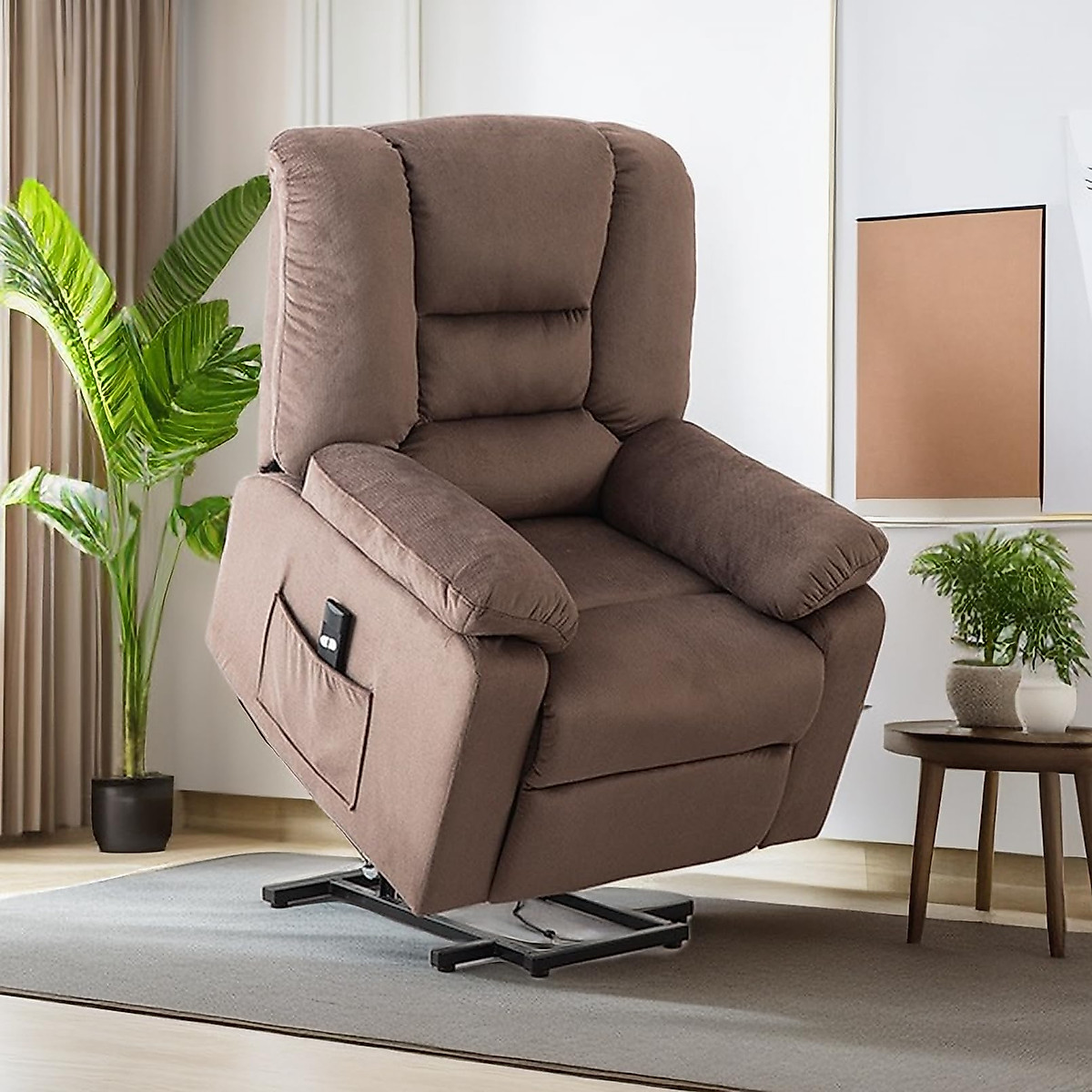 Altillo Power Lift Recliner Chair for Elderly, Electric Recliner Relax Sofa Chair with Massage & Heated, Living Room Chairs with Side Pocket and Remote Control (Brown)