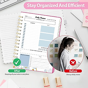 Siltamu Daily Planner Undated 6.1″ x 8.5″,To Do List Notebook with Hourly Schedule,Meal Planning and Spiral Appointment Organizers for Men and Women with Pocket and Pen Loop - Pink