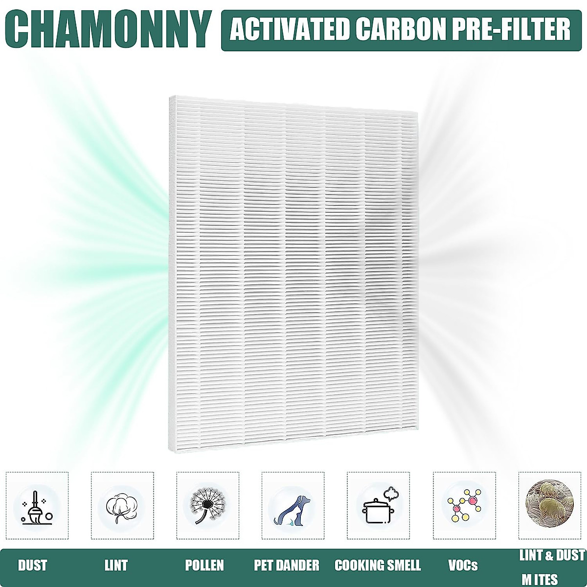 CHAMONNY D480 True HEPA Replacement Filter D4, Compatible with Winix D480 Air Purifier, Compare to Winix D4 Filter, Item Number 1712-0100-00, 2 H13 True HEPA Filters + 8 Activated Carbon Pre-Filters
