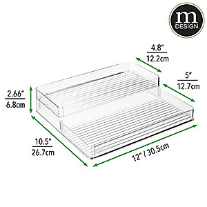 mDesign Plastic Kitchen Food Storage Organizer Shelves, Spice Rack Holder for Cabinet, Cupboard, Countertop, Pantry - Holds Jars, Baking Supplies, Canned Food - 2 Levels - 2 Pack - Clear