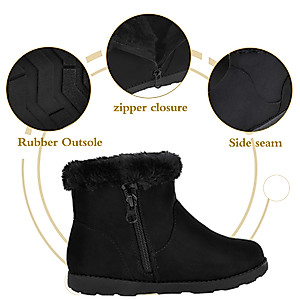 festooning Girls Faux Fur Shearling Style Boots, Girls Warm Winter Flat Non-Slip Zip Snow Boots for Indoor Outdoor Size 2 Black