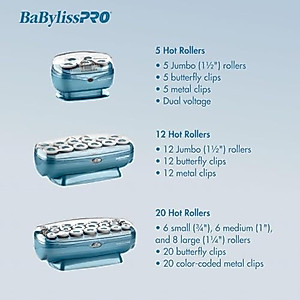 BaBylissPRO Jumbo Hot Rollers, Nano Titanium Hair Styling Tools & Appliances, 12 Count, (Pack of 1) BABNTCHV15
