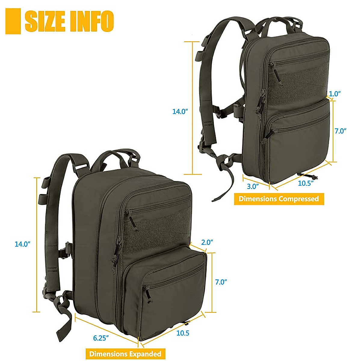 KRYDEX Tactical Expandable Backpack MOLLE Backpack for Travelling Hiking Hunting (RG)