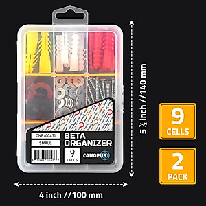 CANOPUS 9-Grid Clear Plastic Compartment Box with Adjustable Dividers, Small Parts Storage and Organizer Case for Craft, Jewelry, Beads, Tiny Tools and Parts, (2 Set), 5.5 x 4.0 x 1.2 inch, Clear