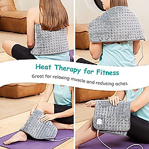 XL Electric Heating Pad for Back Pain Relief with Auto Shut Off in 90 min, 3 Heat Level Settings, 100% Soft Comfortable Polyester XL Extra Large King Size 12" x 24"