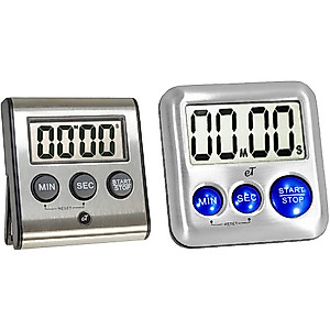 eTradewinds Elegant Digital Kitchen Timers 2 Pack Bundle Featuring Stainless Steel Models eT-23 and Model eT-24, Auto Shutoff Auto Memory