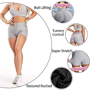 Bblulu High Waisted Workout Shorts for Women Butt Lifting Tummy Control Workout Short Fashion Textured Slimming Booty Shorts